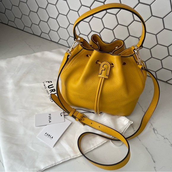 Furla | Bags | Authentic Furla Atena Yellow Leather Bucket Bag | Poshmark